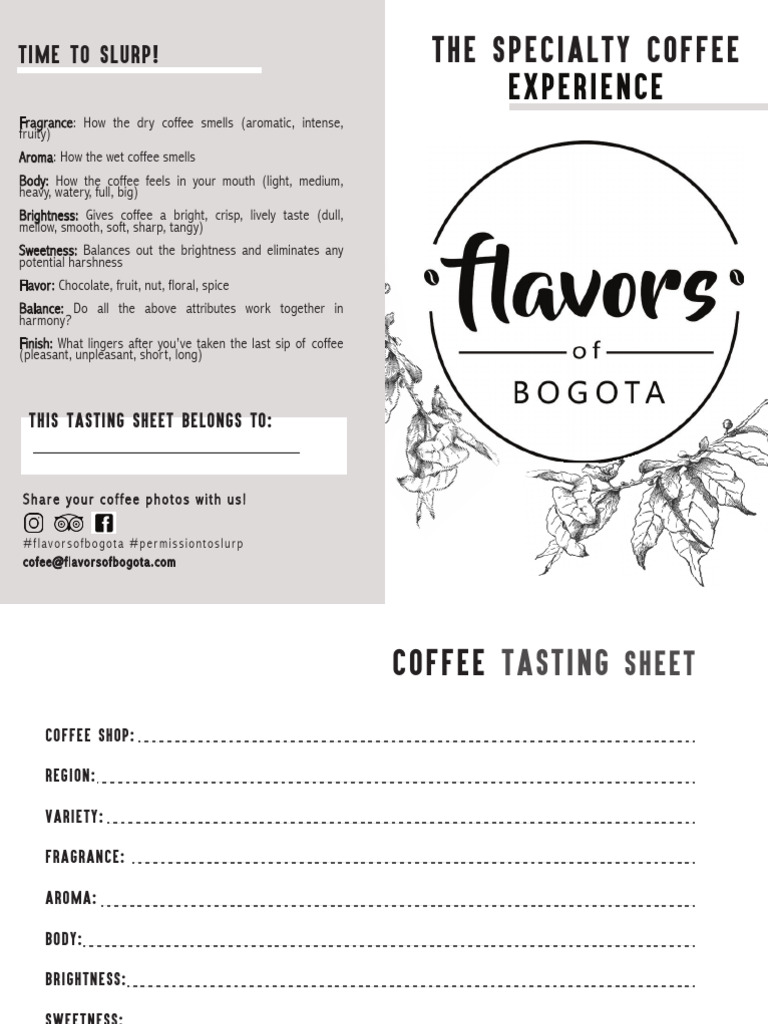 Flavors of Bogota Coffee Tasting Sheets | PDF