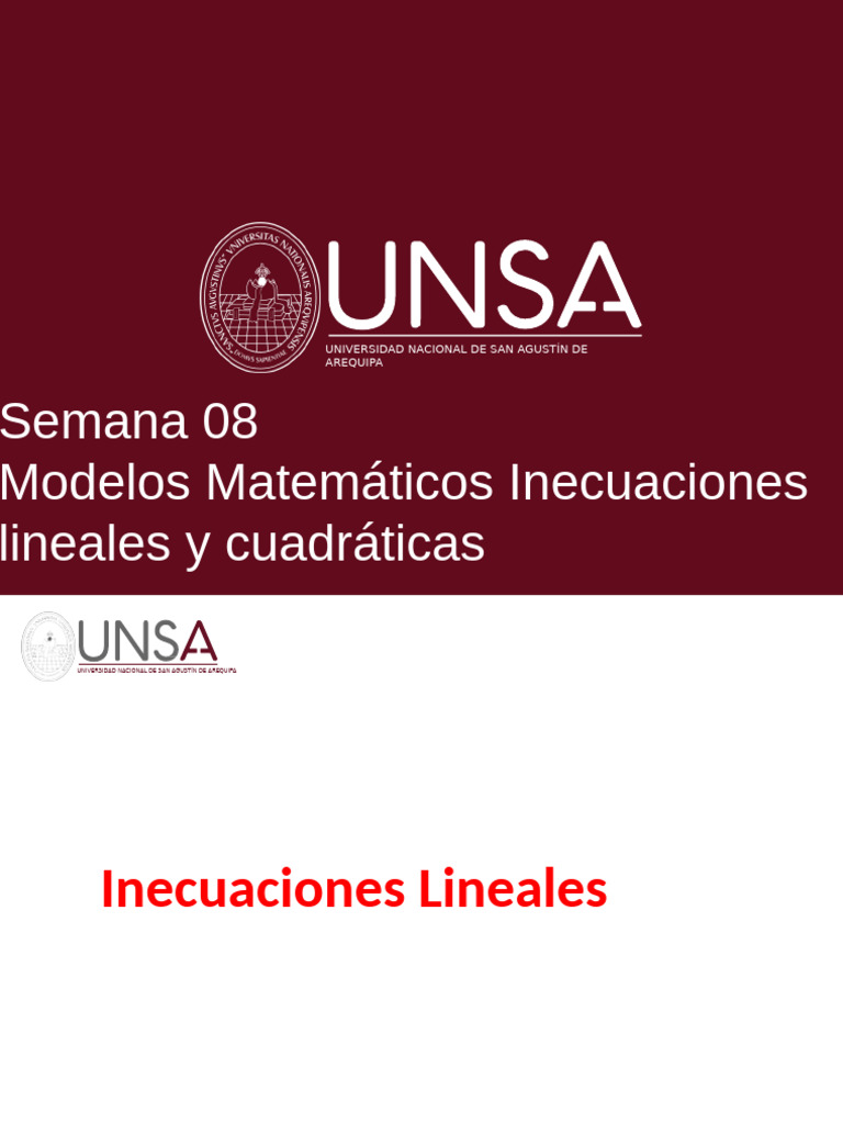 Semana 8. Modelos - Inecuaciones Lineales Cuadraticas | PDF