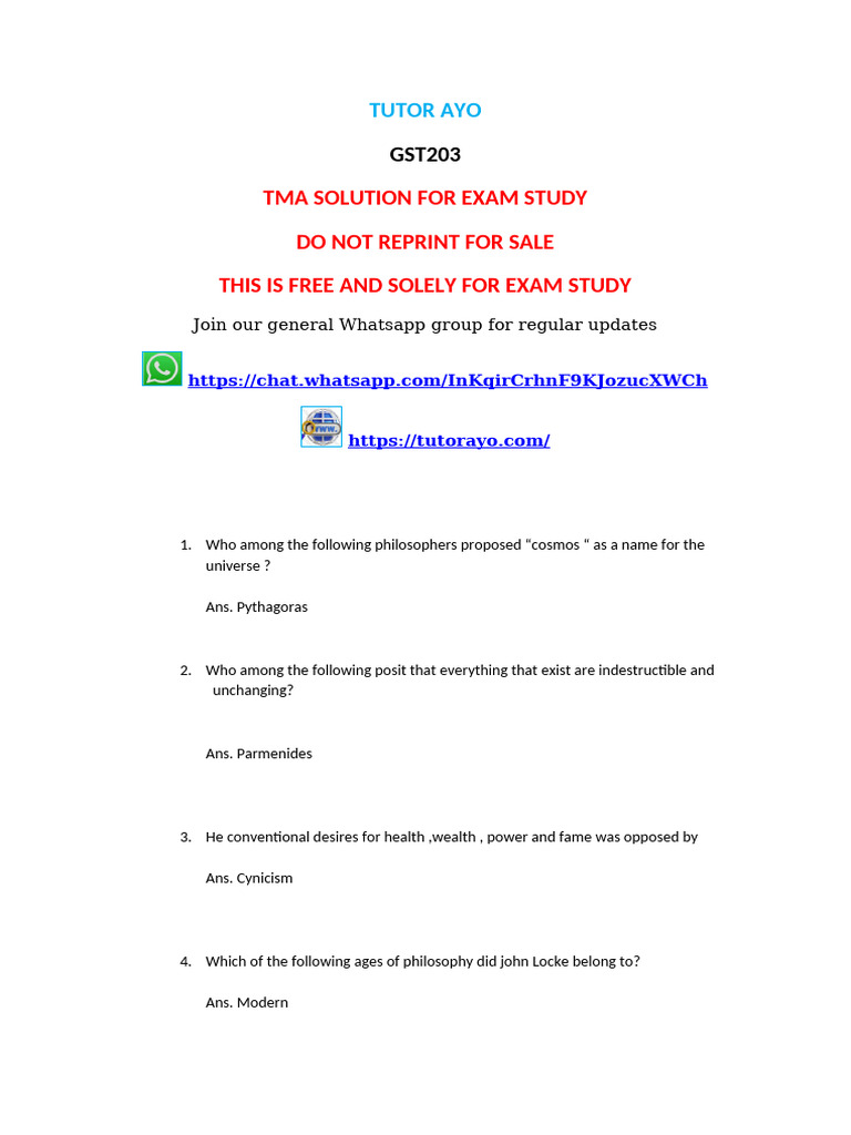 GST203 Exam Study TMA Solutions | PDF | Science | Plato