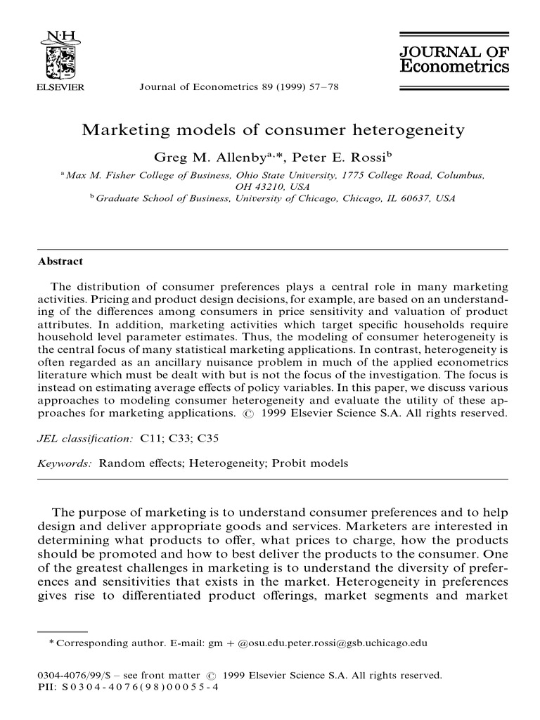 Marketing Models of Consumer Heterogenei | PDF | Econometrics ...