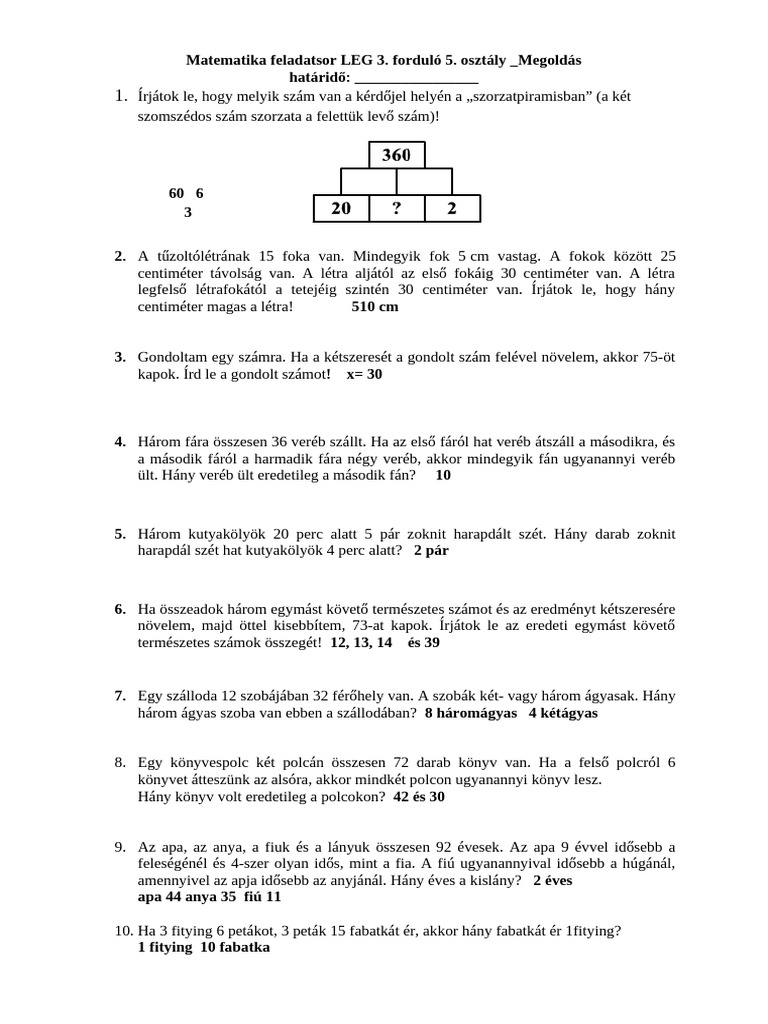 Matematika Feladatsor 3 - Megoldás | PDF