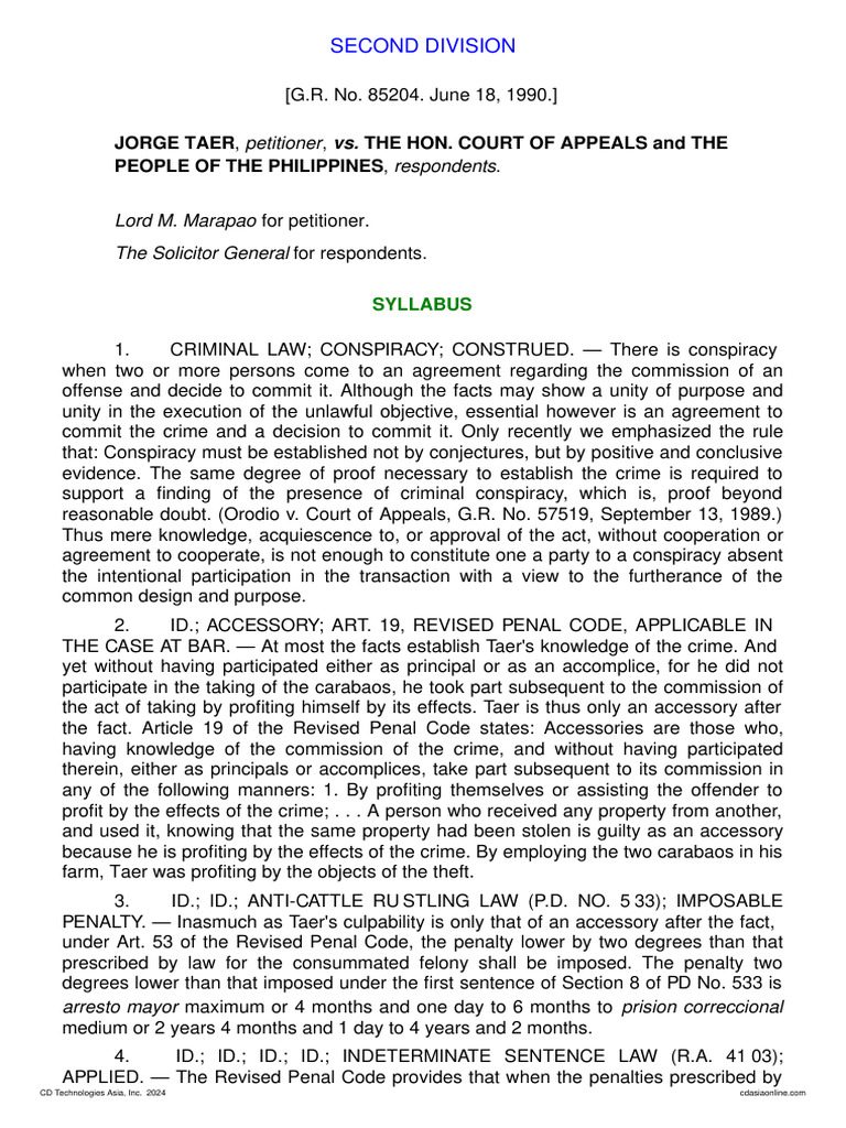 Jorge Taer Cattle Rustling Case Review | PDF | Political Law | Misconduct