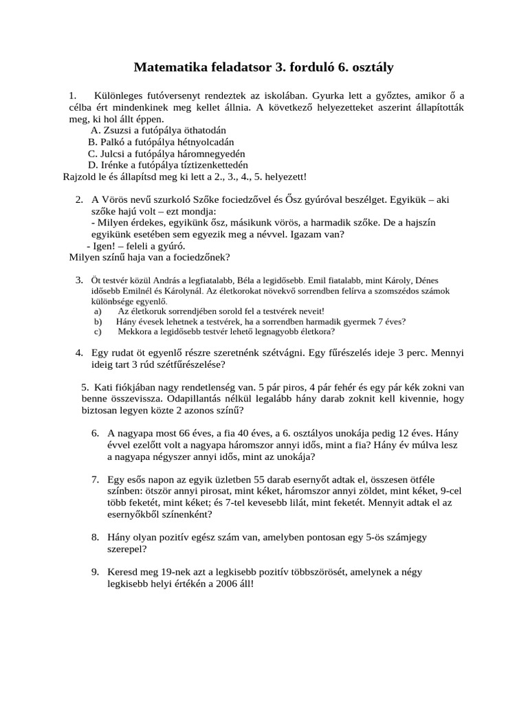 Matematika Feladatsor 3 | PDF