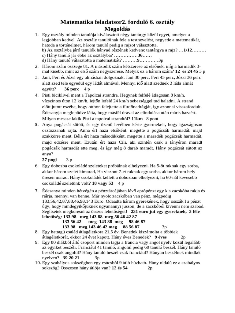 Matematika feladatsor 2jav | PDF