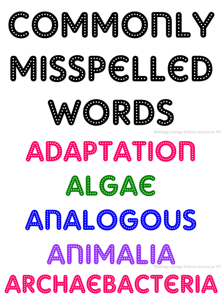 FREE Commonly Misspelled Science Words - Print On Legal Size Paper ...