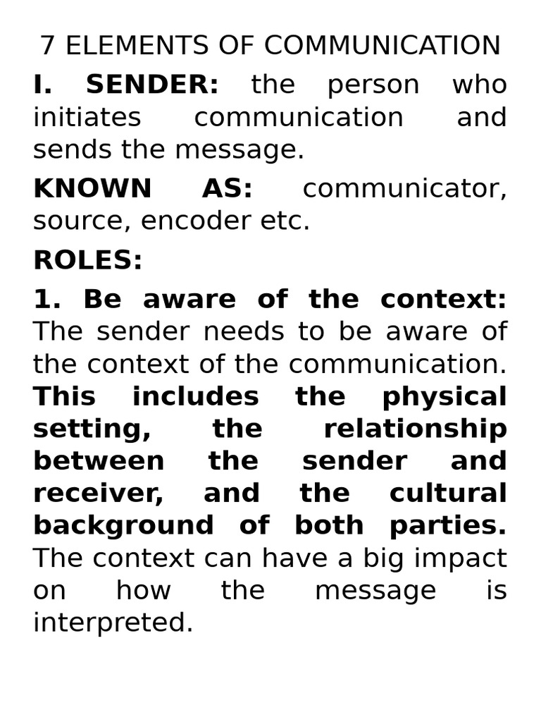 7 Elements of Communication | PDF | Communication | Nonverbal Communication