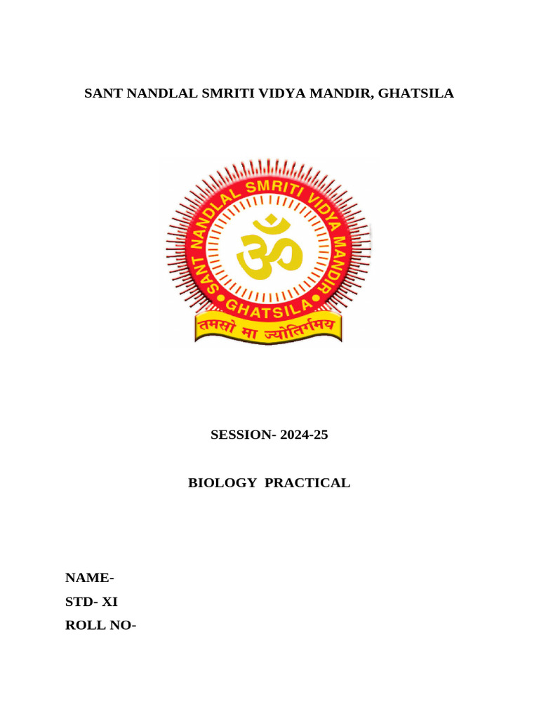 FORMAT OF BIOLOGY PRACTICAL FRONT PAGE | PDF