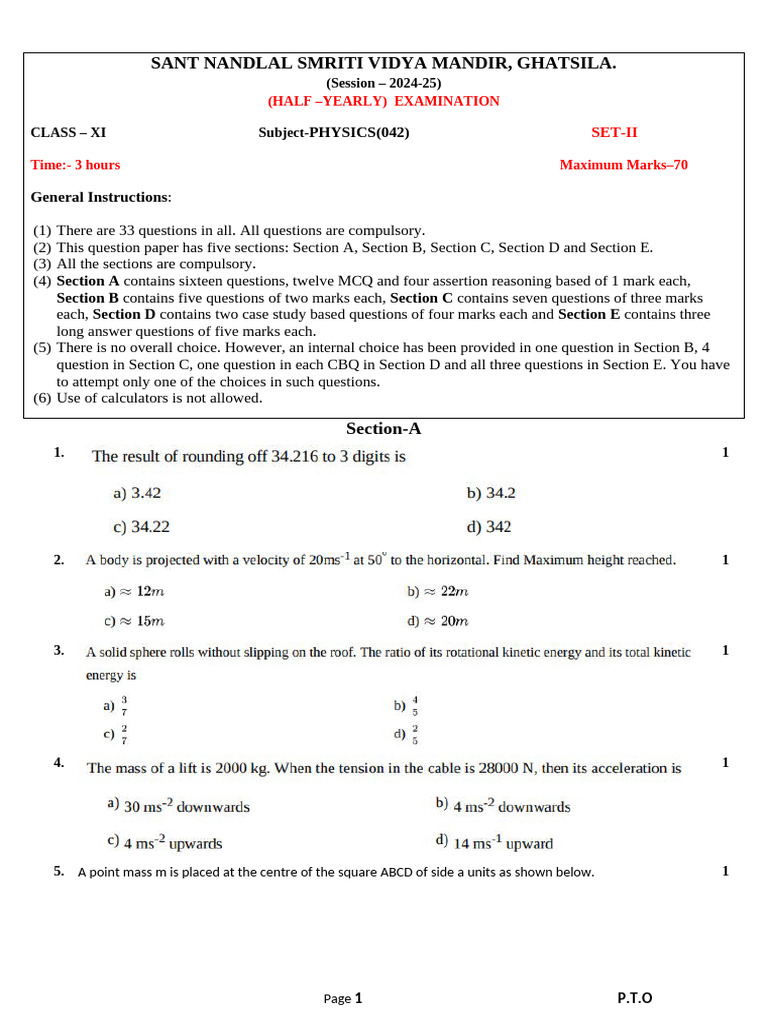 Half Yearly Class 11 Set2 Exam 24 25 | PDF | Collision | Quantity