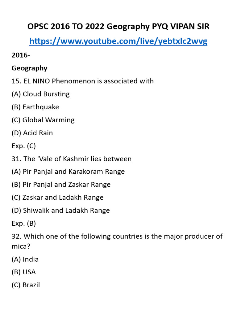 OPSC Geography PYQ | PDF | Physical Geography | Earth Sciences