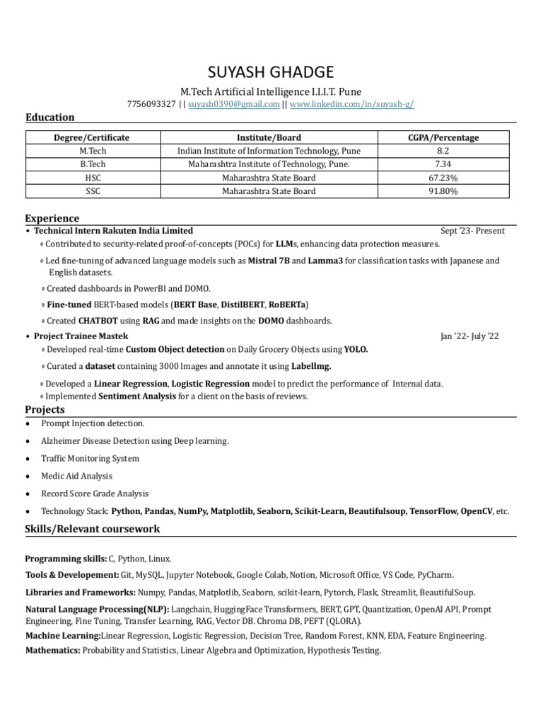 Suyash_CV | PDF | Artificial Intelligence | Intelligence (AI) & Semantics