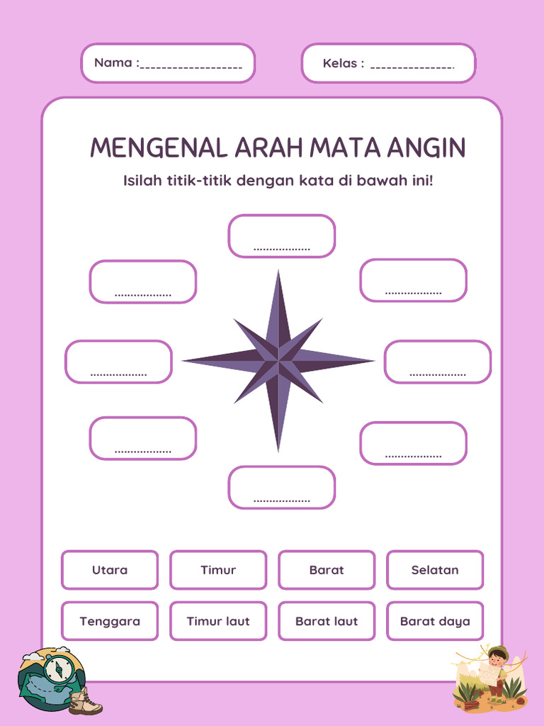 Mengenal Arah Mata Angin Di Kompas Lembar Kerja Ungu Gaya Sederhana_20250119_174501_0000 | PDF