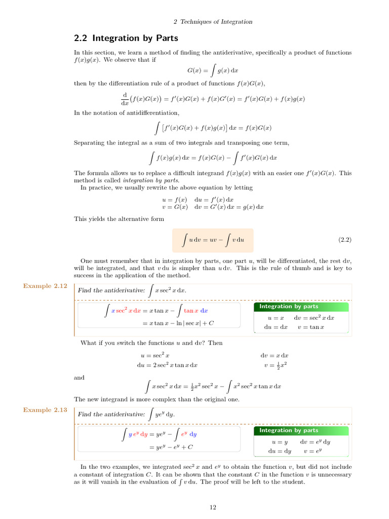 2.2 Integration by Parts | PDF | Integral | Mathematical Relations
