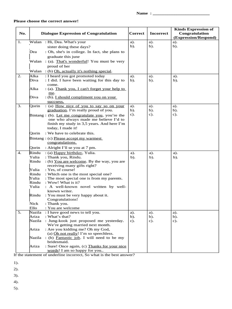 Soal Congratulation Expression | PDF