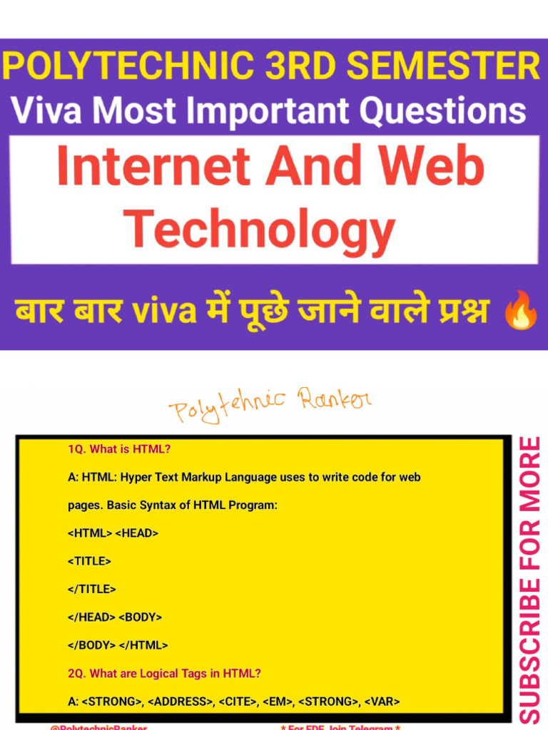 IWT Viva Important Questions Poly 3rd Sem Polytechnic Ranker | PDF