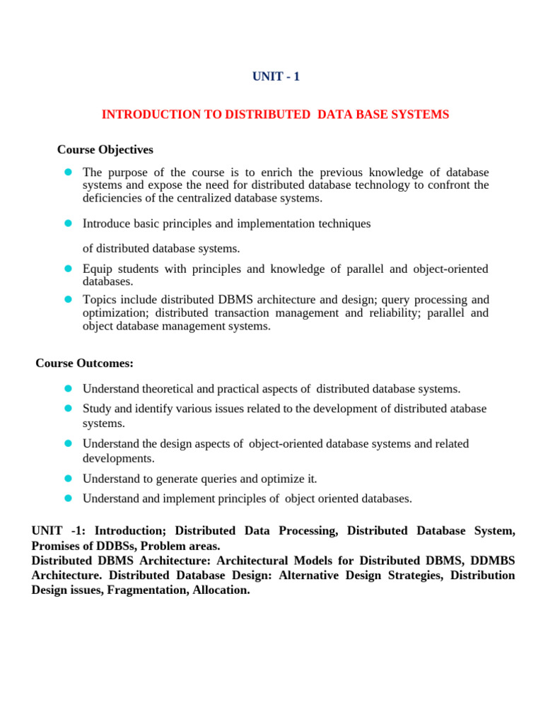 UNIT- 1 DDB | PDF | Databases | Database Transaction