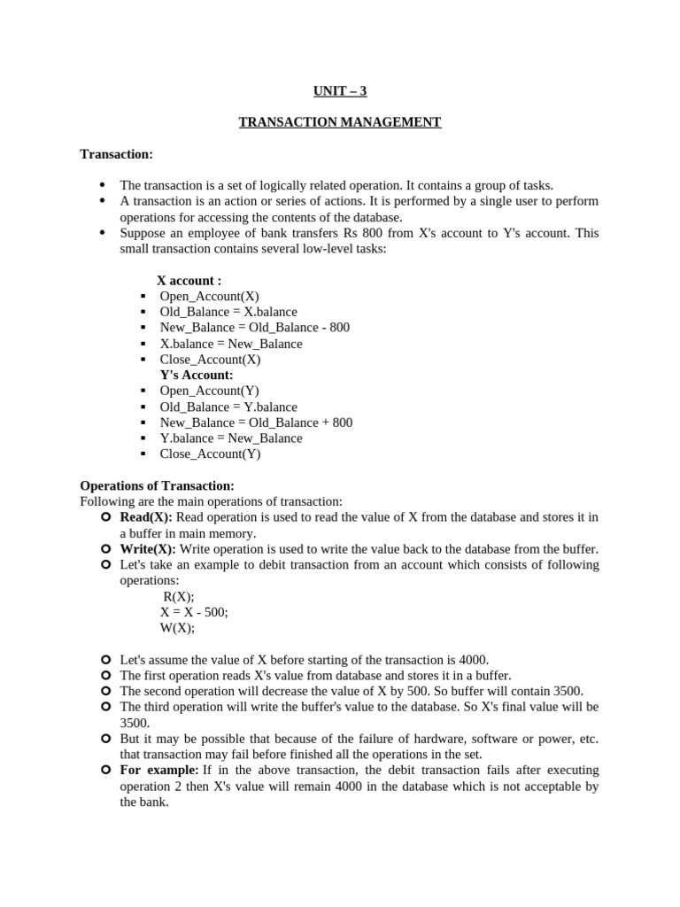 UNIT - 3 DDB | PDF | Database Transaction | Acid