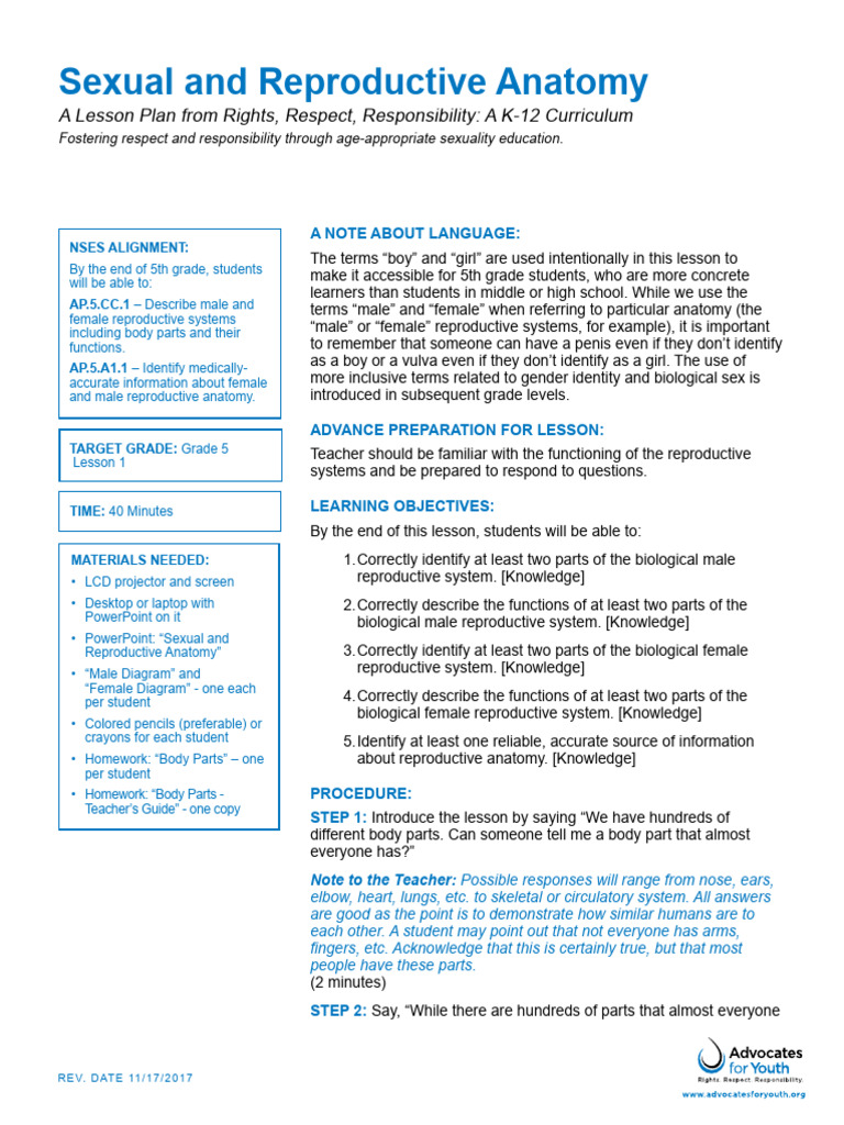 5 Lesson 1 3Rs SexualandReproductiveAnatomy | PDF | Sex Organ | Vagina