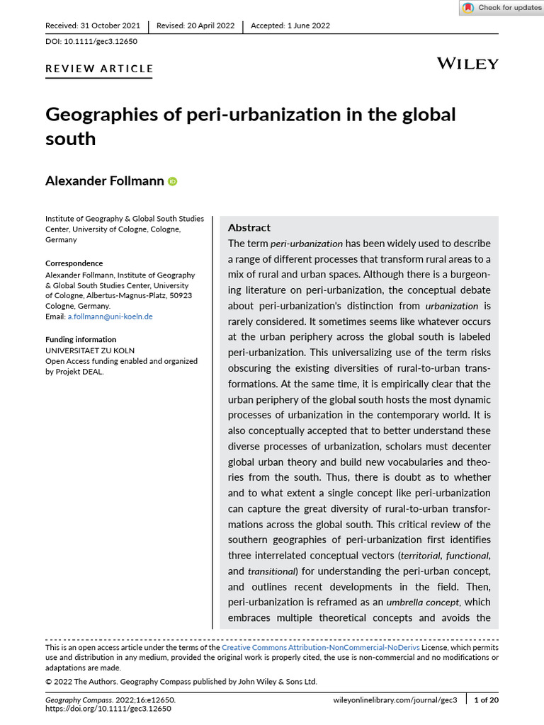 Geography Compass - 2022 - Follmann - Geographies of Peri‐Urbanization ...