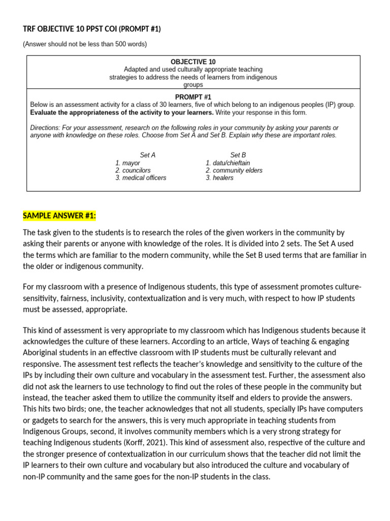02 TRF10 - PPST Coi Sample Answers | PDF | Educational Assessment ...