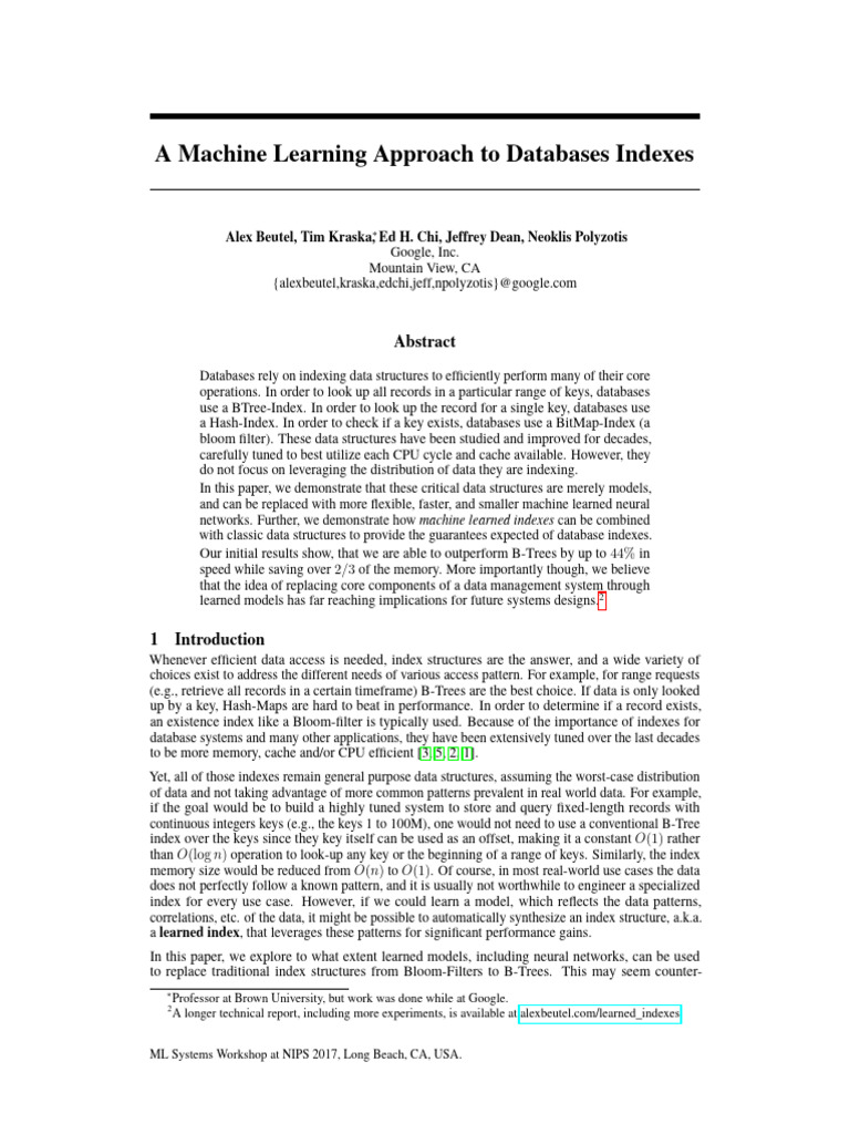 A Machine Learning Approach to Databases Indexes | PDF | Database Index ... A Machine Learning Approach to Databases Indexes | PDF | Database Index ...