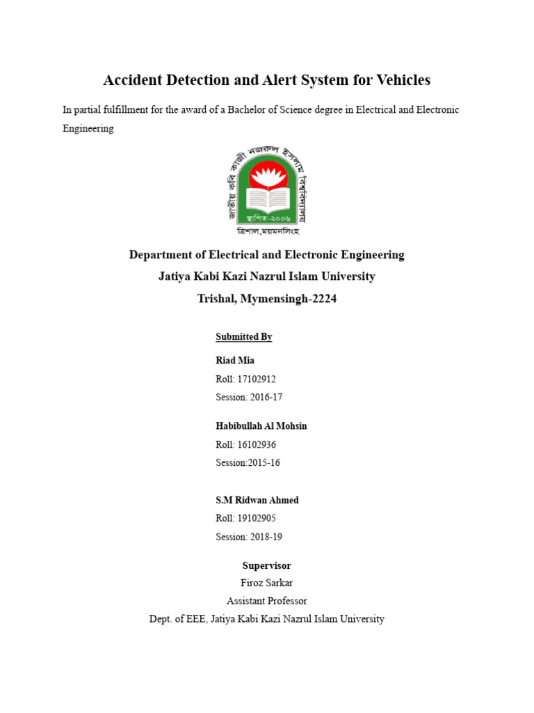 Accident Detection and Alert System for Vehicles cover | PDF