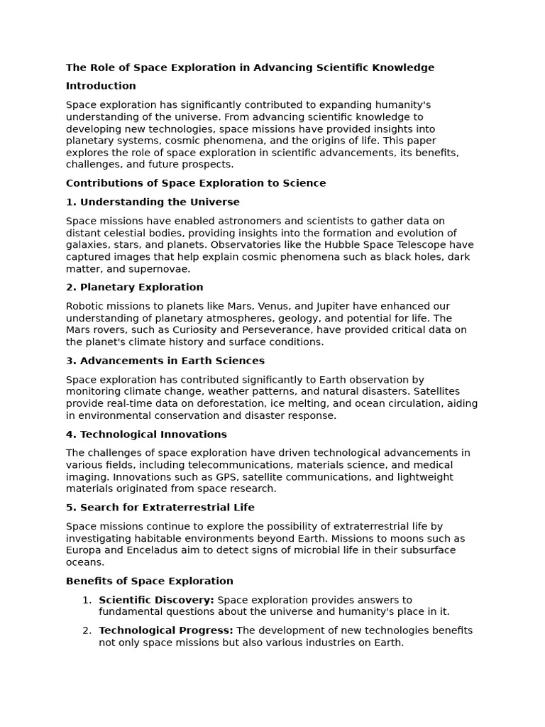 The Role of Space Exploration in Advancing Scientific Knowledge | PDF | Space Exploration ...