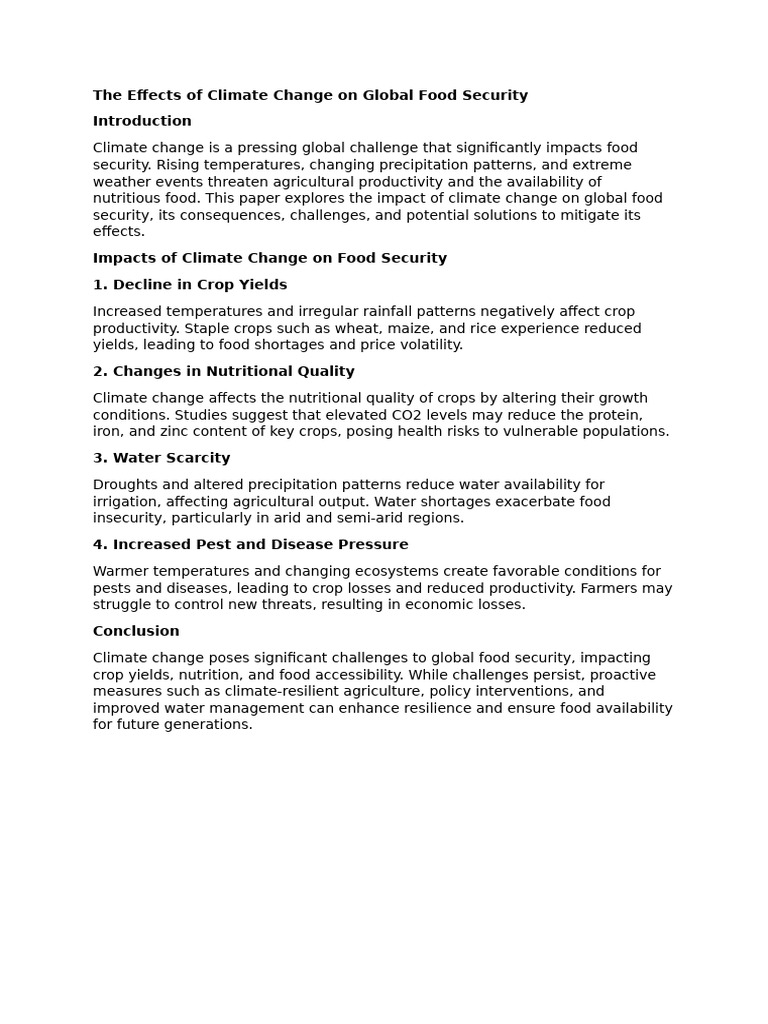 The Effects of Climate Change On Global Food Security | PDF