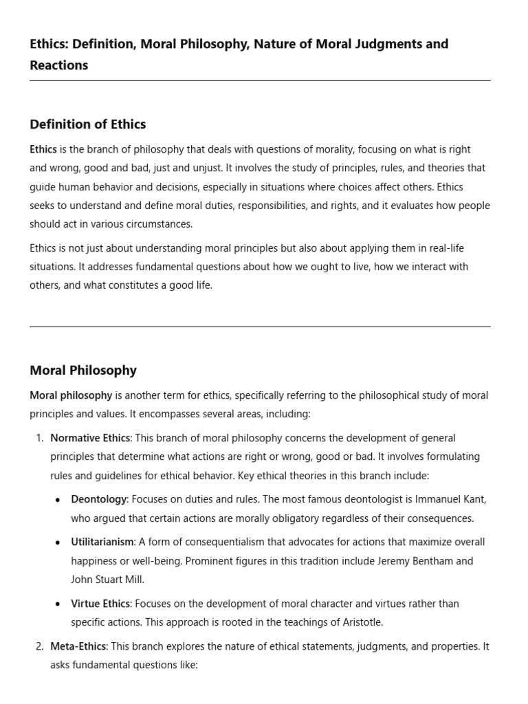 Ethics Definition Moral Philosophy Nature of Moral Judgements and ...