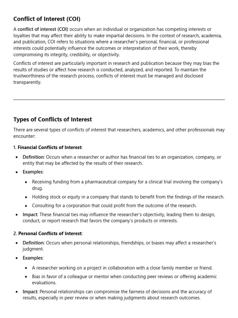 Conflict of Interest (COI) | PDF | Conflict Of Interest | Bias