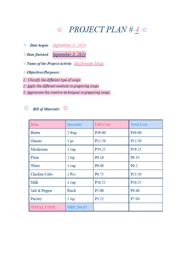 Mushroom Soup Project Plan Overview | PDF