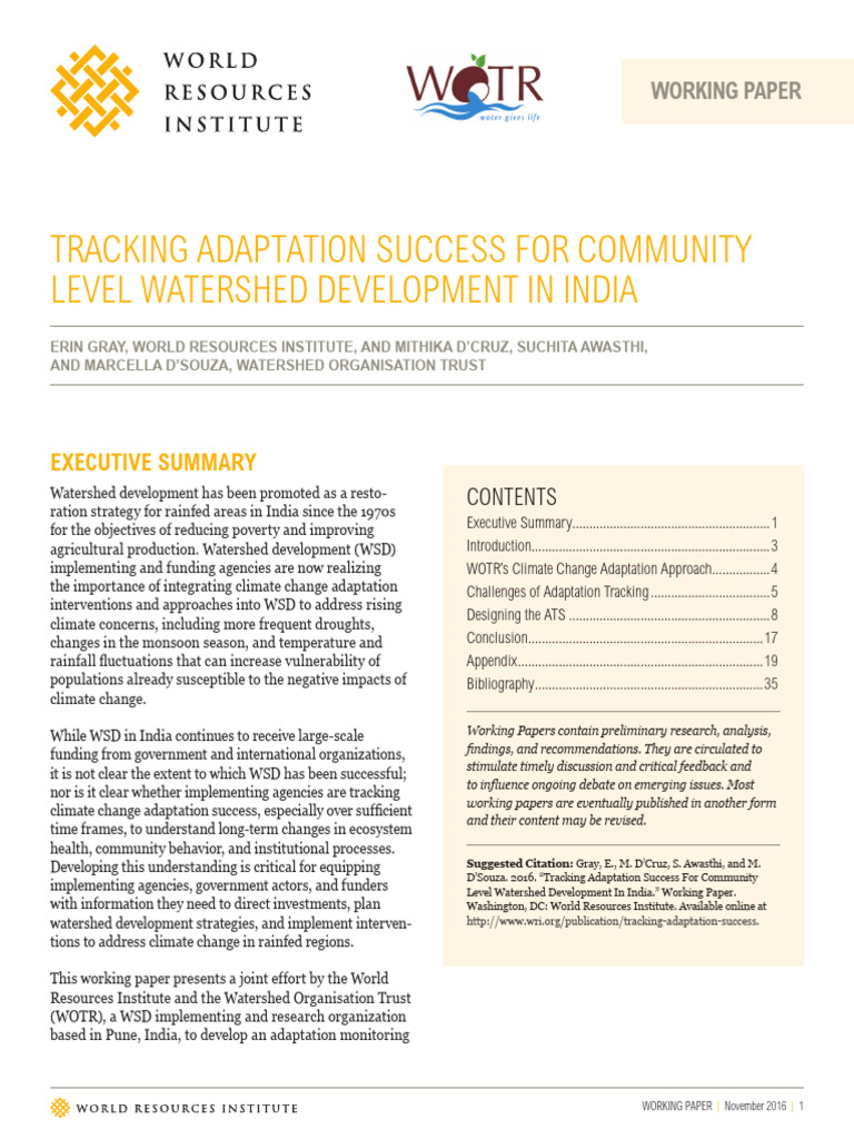 Tracking Adaptation Success For Community Level Watershed Development ...
