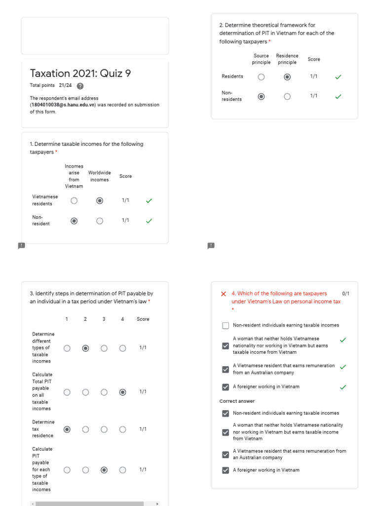 AnsTaxation 2021_ Quiz 9 | PDF | Taxes | Employment