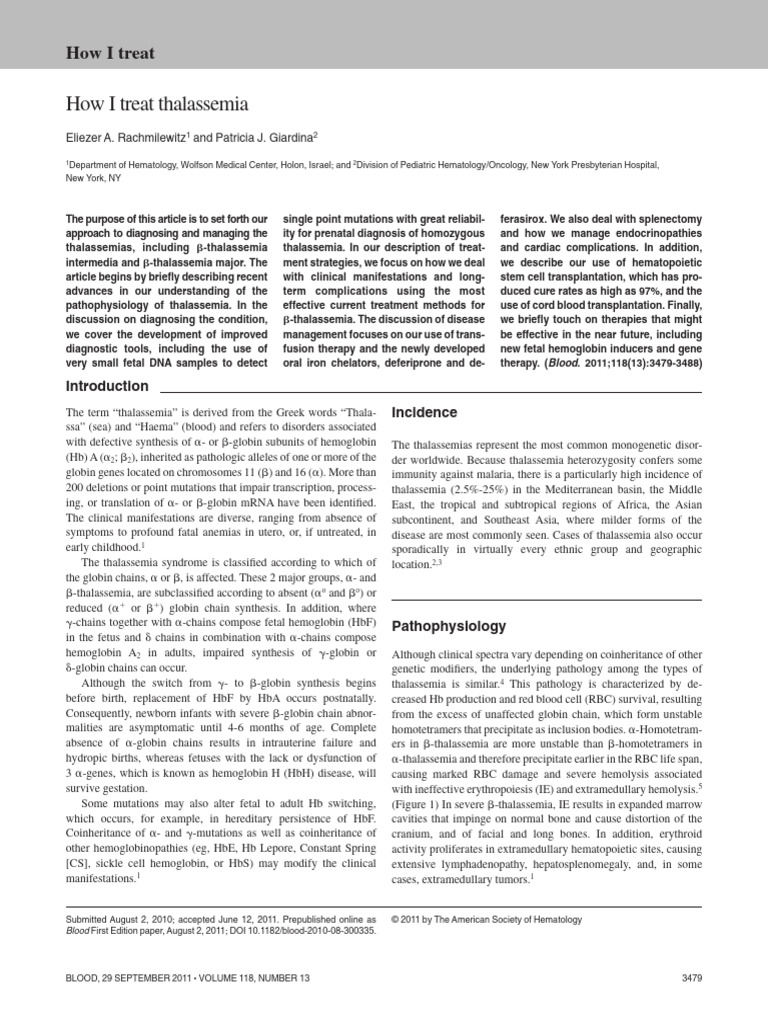 how i treat thalassemia | PDF | Anemia | Hematopoietic Stem Cell ...