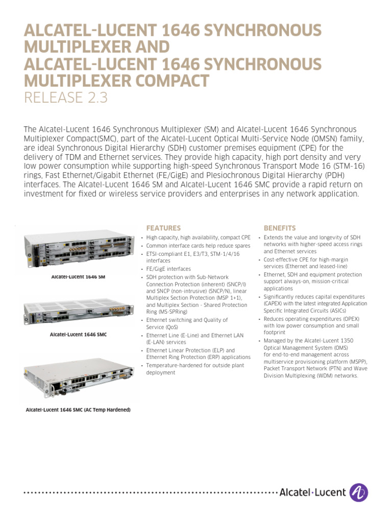 Alcatel-Lucent 1646 Multiplexer Overview | PDF | Internet Protocols ...