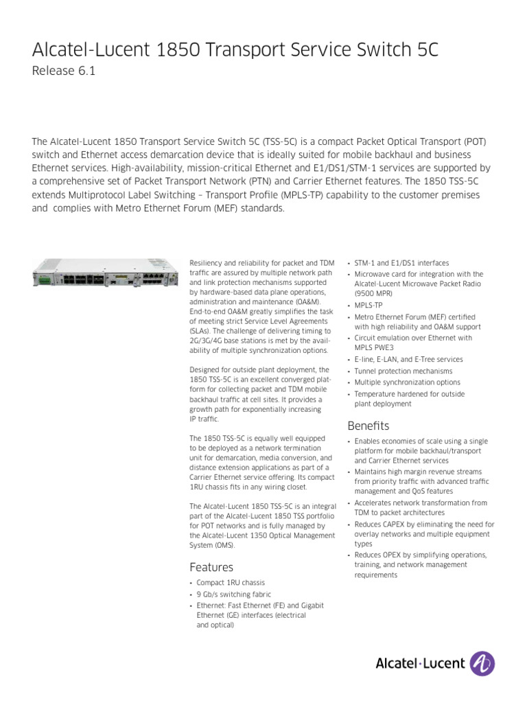 Alcatel-Lucent 1850 TSS 5C R6 1 Datasheet Rev.2014 | PDF | Networking | Multiprotocol Label ...