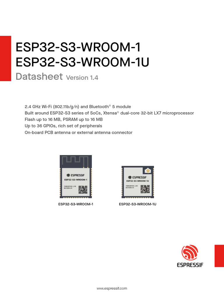 Esp32 s3 Wroom 1 Wroom 1u Datasheet En-2930317 | PDF | Booting | Microcontroller