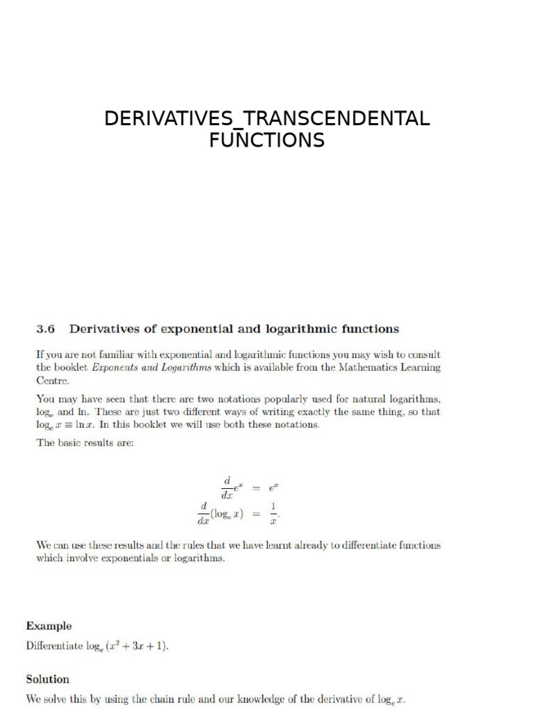 Module 3 - Derivatives of Transcendental Functions1 | PDF