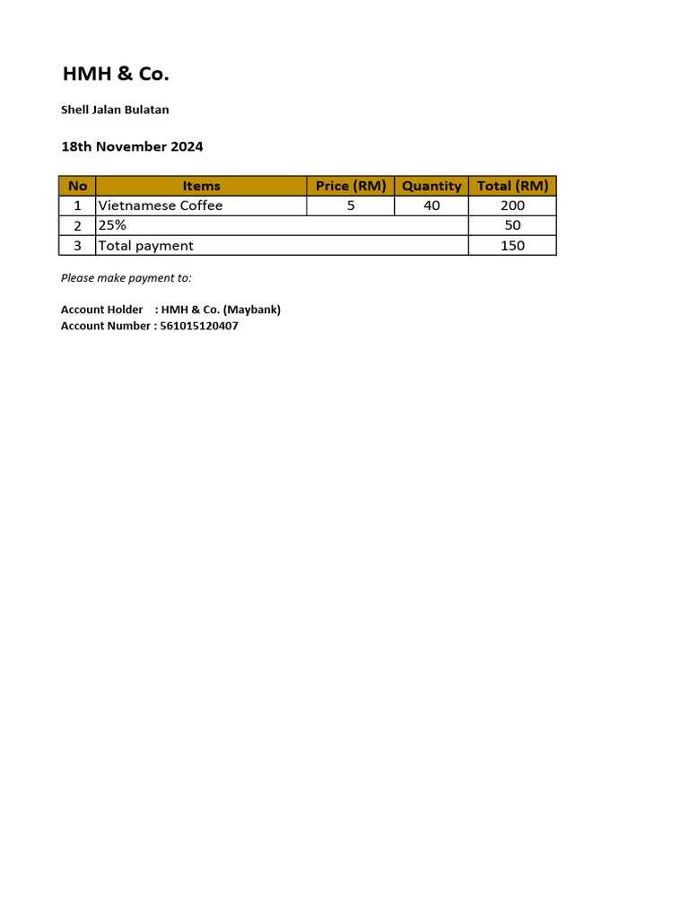 Coffee Order Invoice | PDF