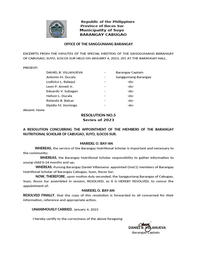 Resolution APPOINTMENT OF Bns | PDF