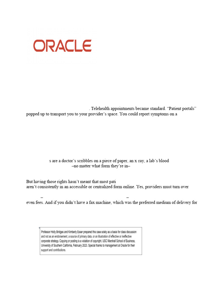 MICC 2023 Case Study Final Oracle | PDF | Electronic Health Record | Health Care