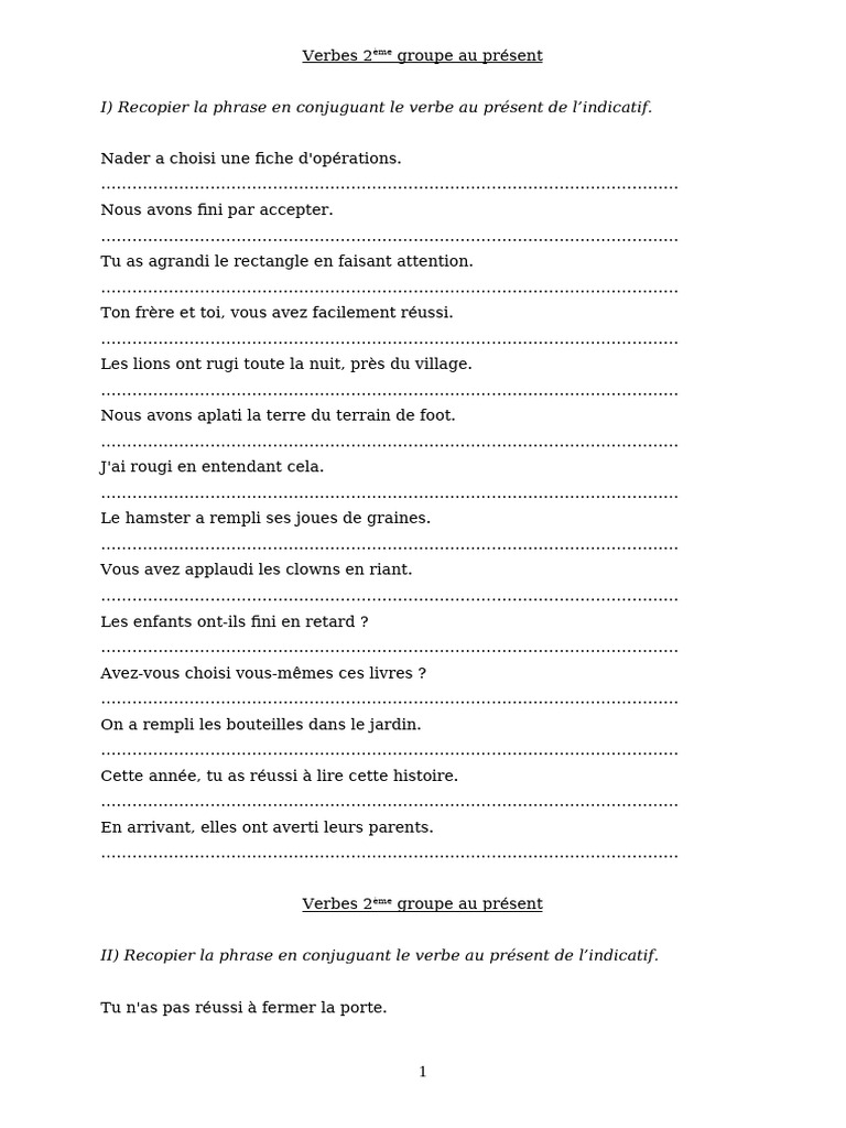 Conjugaison des verbes du 2e groupe | PDF | Linguistique | Mécanique du ...