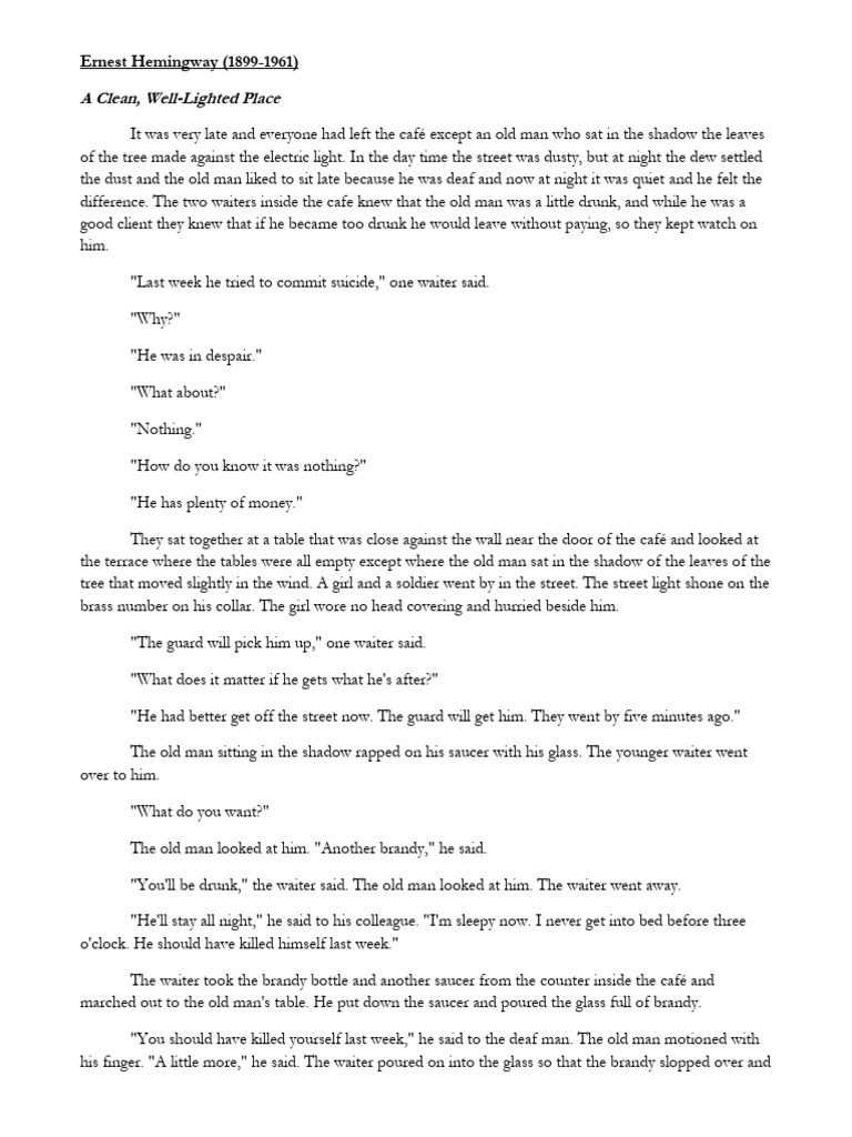 Q2 MELC2 A Clean Well Lighted Place by Ernest Hemingway | PDF