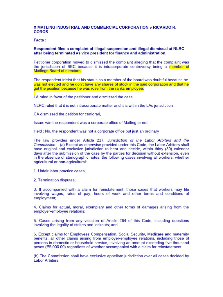 X MATLING INDUSTRIAL AND COMMERCIAL CORPORATION v | PDF | Jurisdiction ...