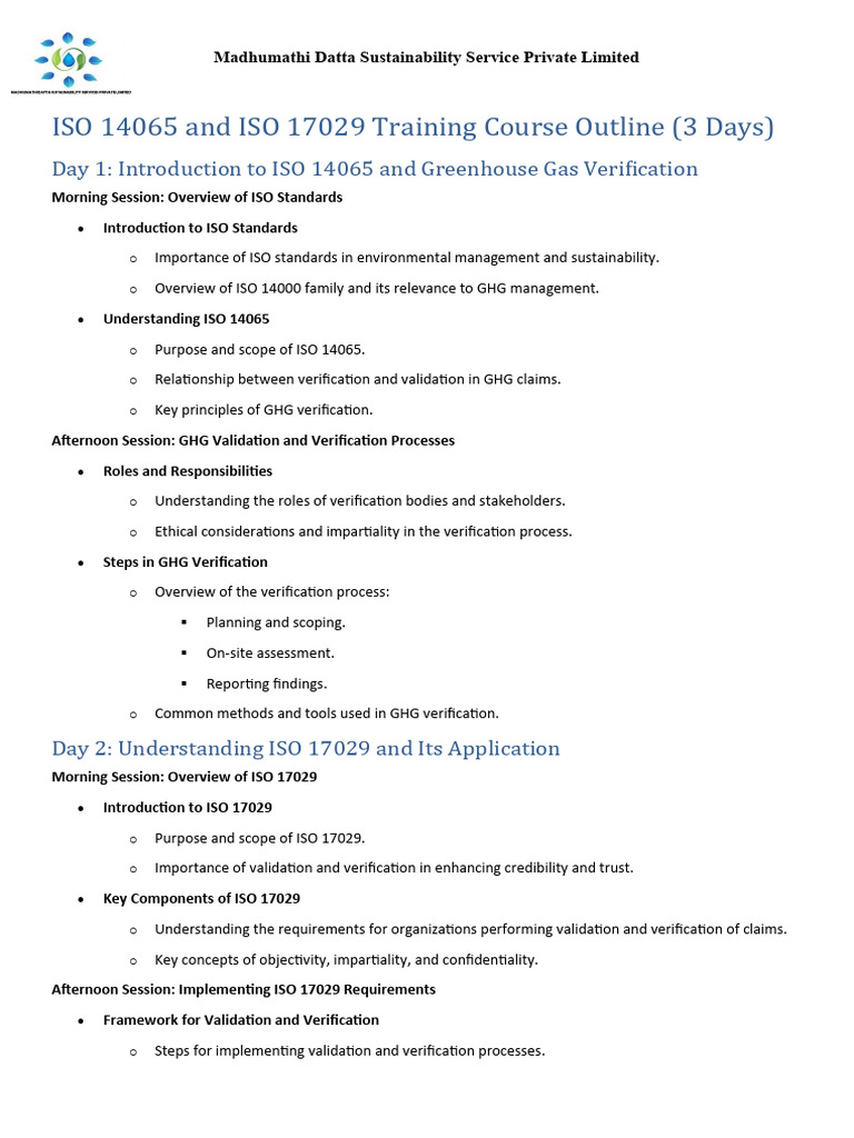 ISO 14065 and ISO 17029 Training Course Outline | PDF | Verification ...