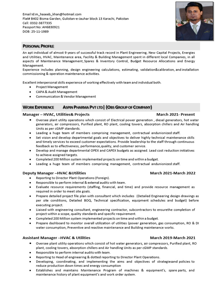Muhammad Hasib CV - 230621 - 202557 | PDF | Instrumentation | Programmable Logic Controller