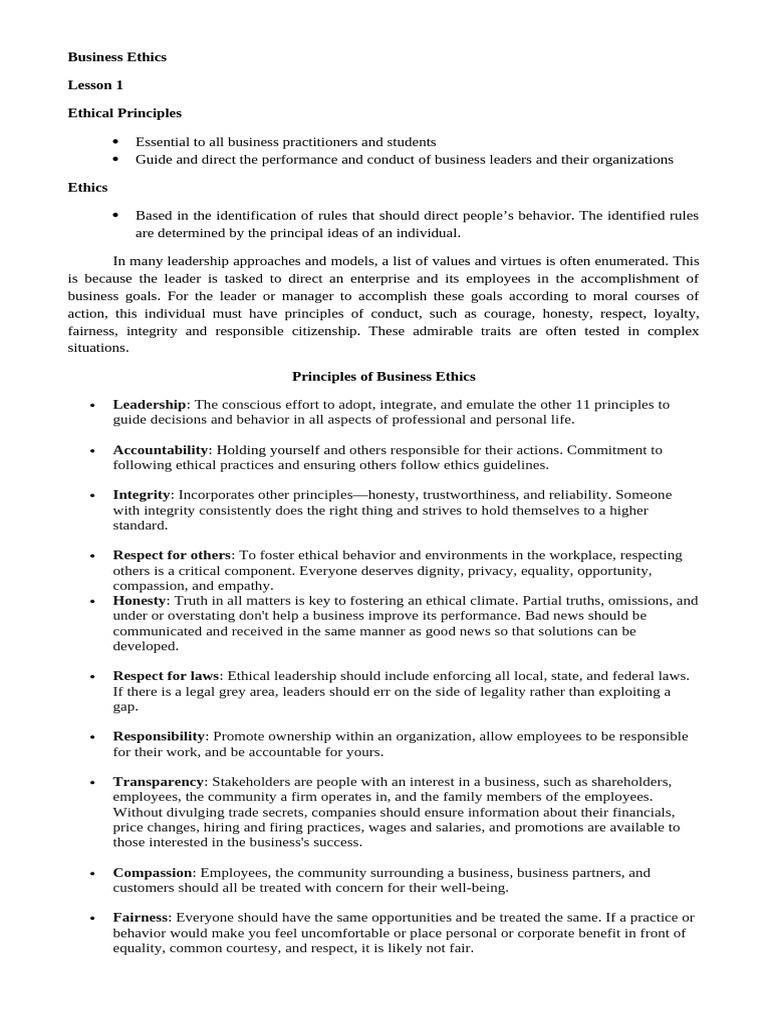 Lesson 1 Business Ethics | PDF | Morality | Business Ethics