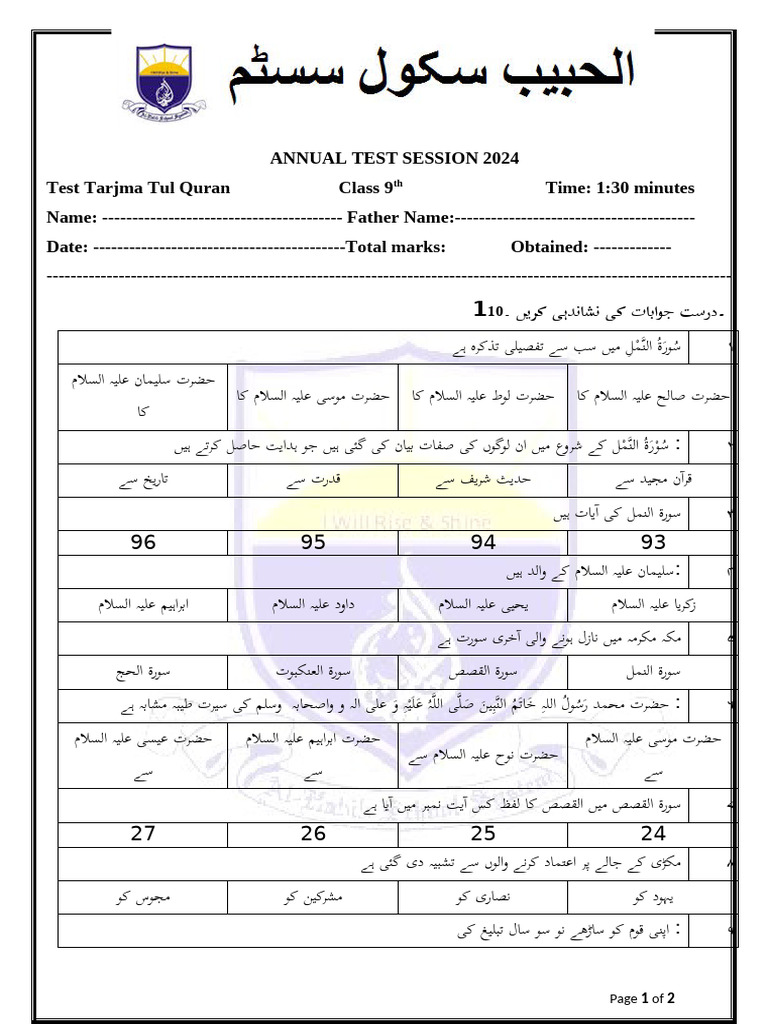 Urdu Type Formate Formate For Test Session Blank | PDF