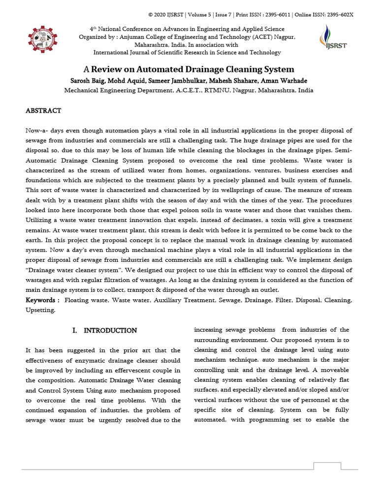 Review On Automated Drainage Cleaning System | PDF | Drainage | Waste ...