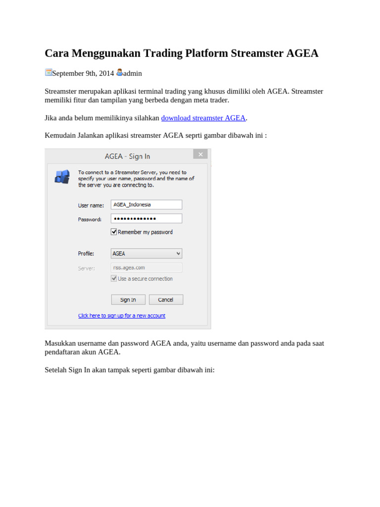 Cara Menggunakan Trading Platform Streamster AGEA | PDF
