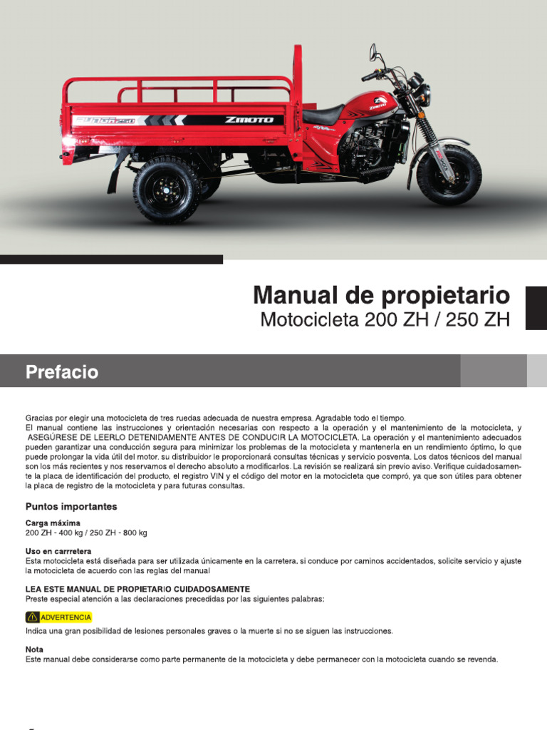 Manual Del Propietario Runga 250 y Zmax 200 | PDF